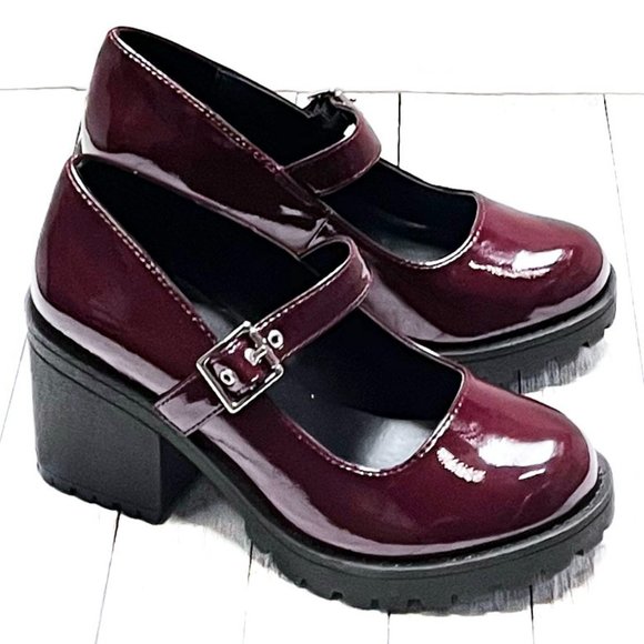 Shoes | New Burgundy Mary Jane Chunky Heel Ballet Flats Pumps | Poshmark